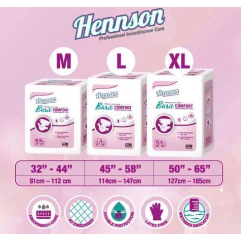 HENNSON BASIC COMFORT ADULT DIAPER M(10'S) , L (8's) , XL (8'S ...