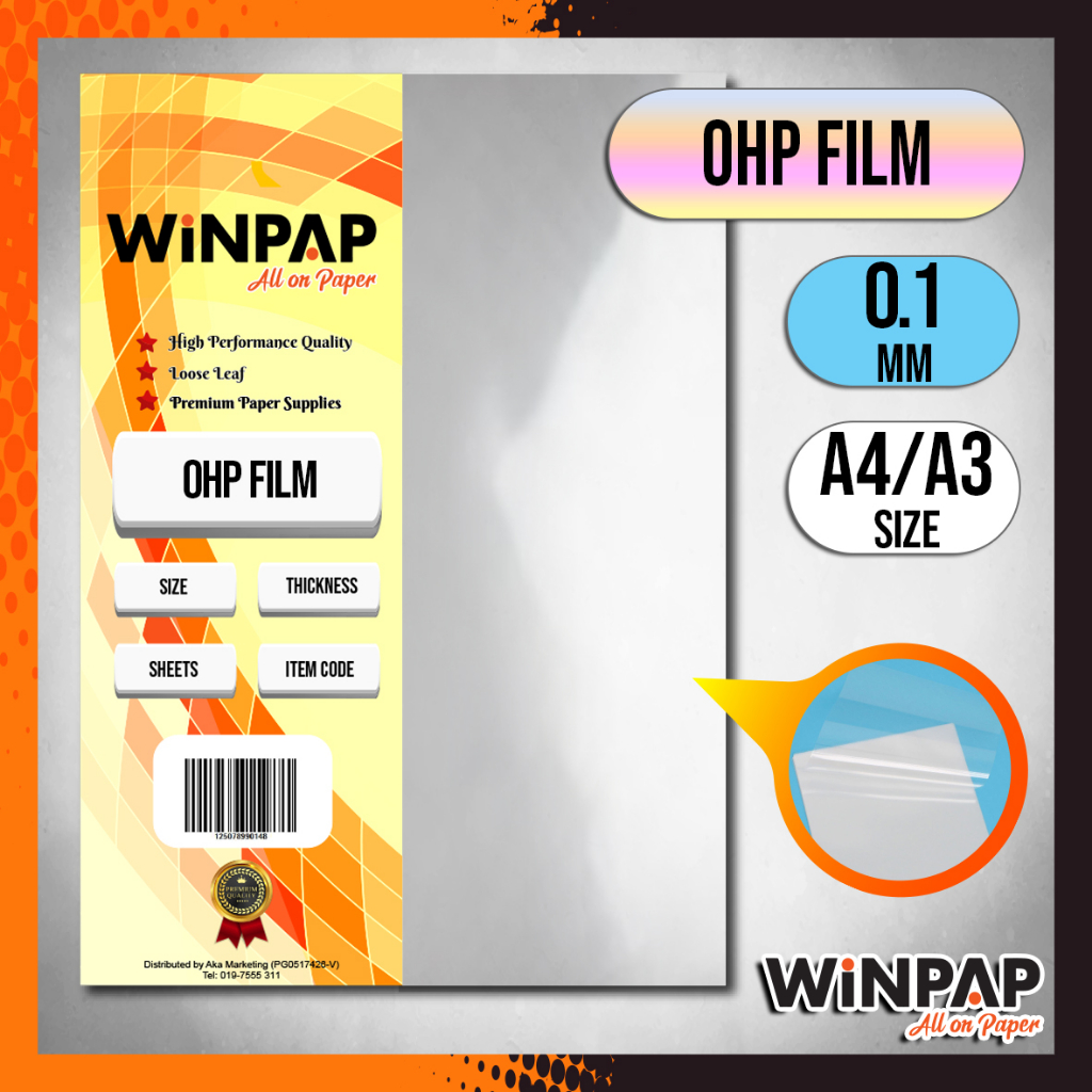 WinPAP OHP Film (A4 Size, A3 Size, 0.1mm, 20s) Transparency Film, Transparent Paper, Projector ...