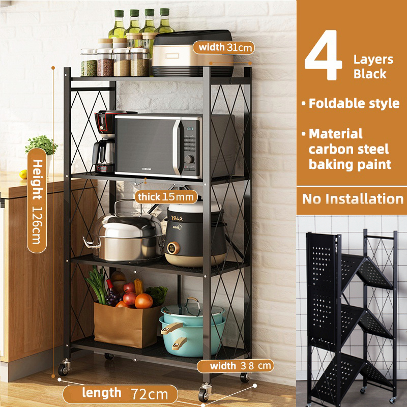 Kitchen Rack Adjustable Rack with Wheel Shelf Organizer 3/4/5 Tiers Rak ...
