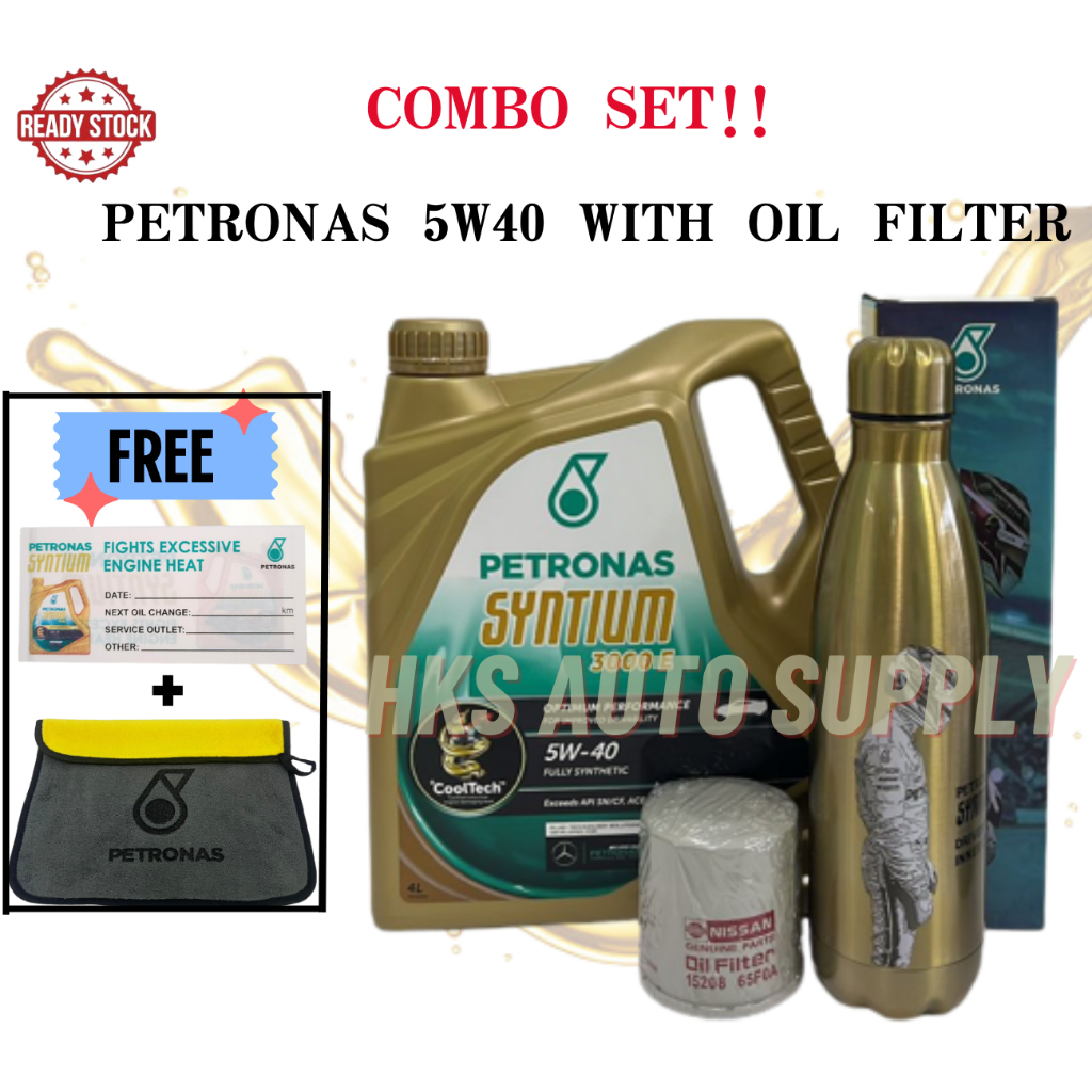 Petronas Syntium 3000 E 5W40 SN/CF Fully Synthetic Engine Oil 4L + Oil ...