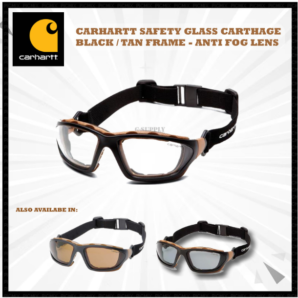 Carhartt Carthage Safety Glasses Black Tan Frame Clear Grey
