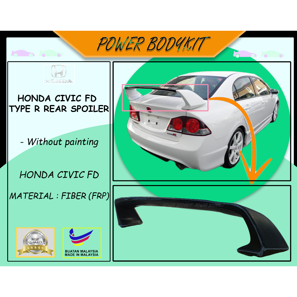 Honda Civic FD Type R Rear Spoiler Material Fiber (FRP) | Shopee Malaysia