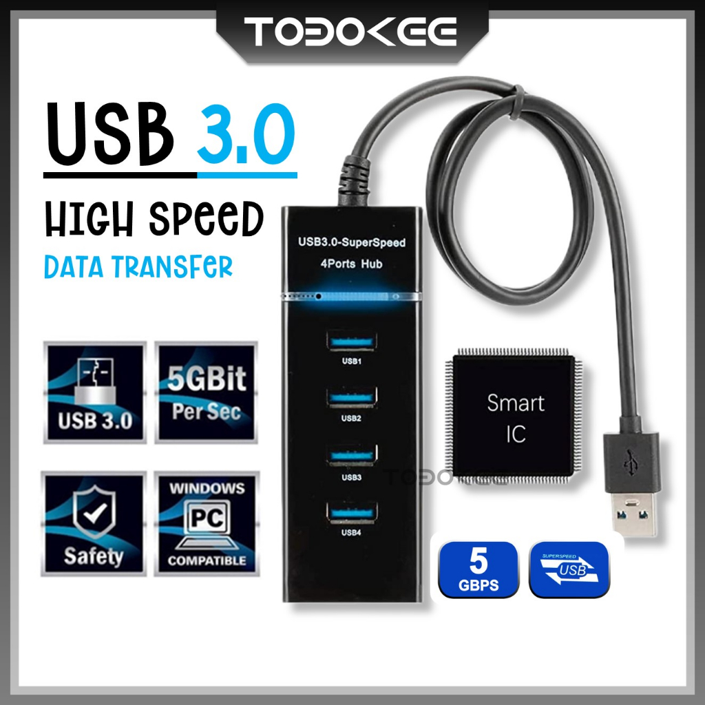 USB 4 Port Hub Multi Compatibility LED Indication Slip Size Convenient ...