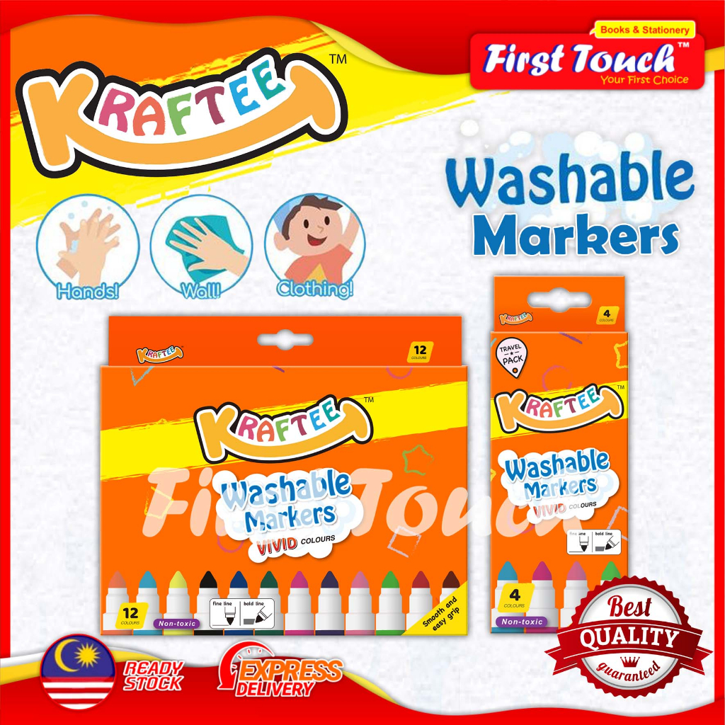 Kraftee Washable Marker Vivid Colour Non Toxic for Kids 4s / 12s Kid ...