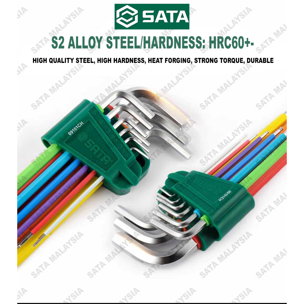 SATA Colour Series Extra Long Ball Point Hex Key Set Allen Key Set Ball ...