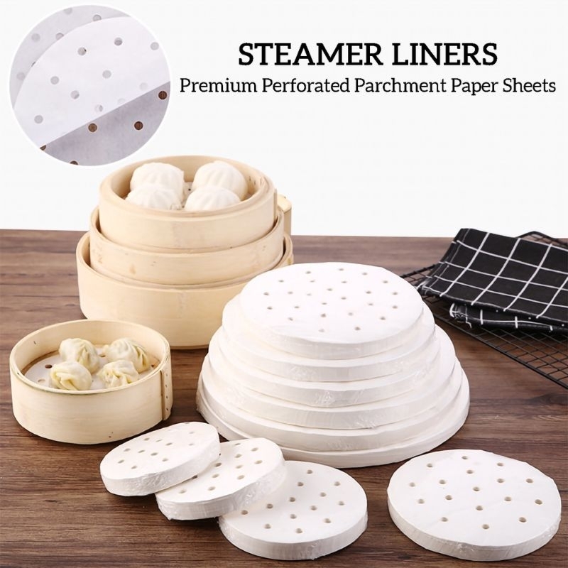 (500Sheet) Premium Perforated Dim Sum Steamer Paper / BBQ Paper / 高级点心纸 ...