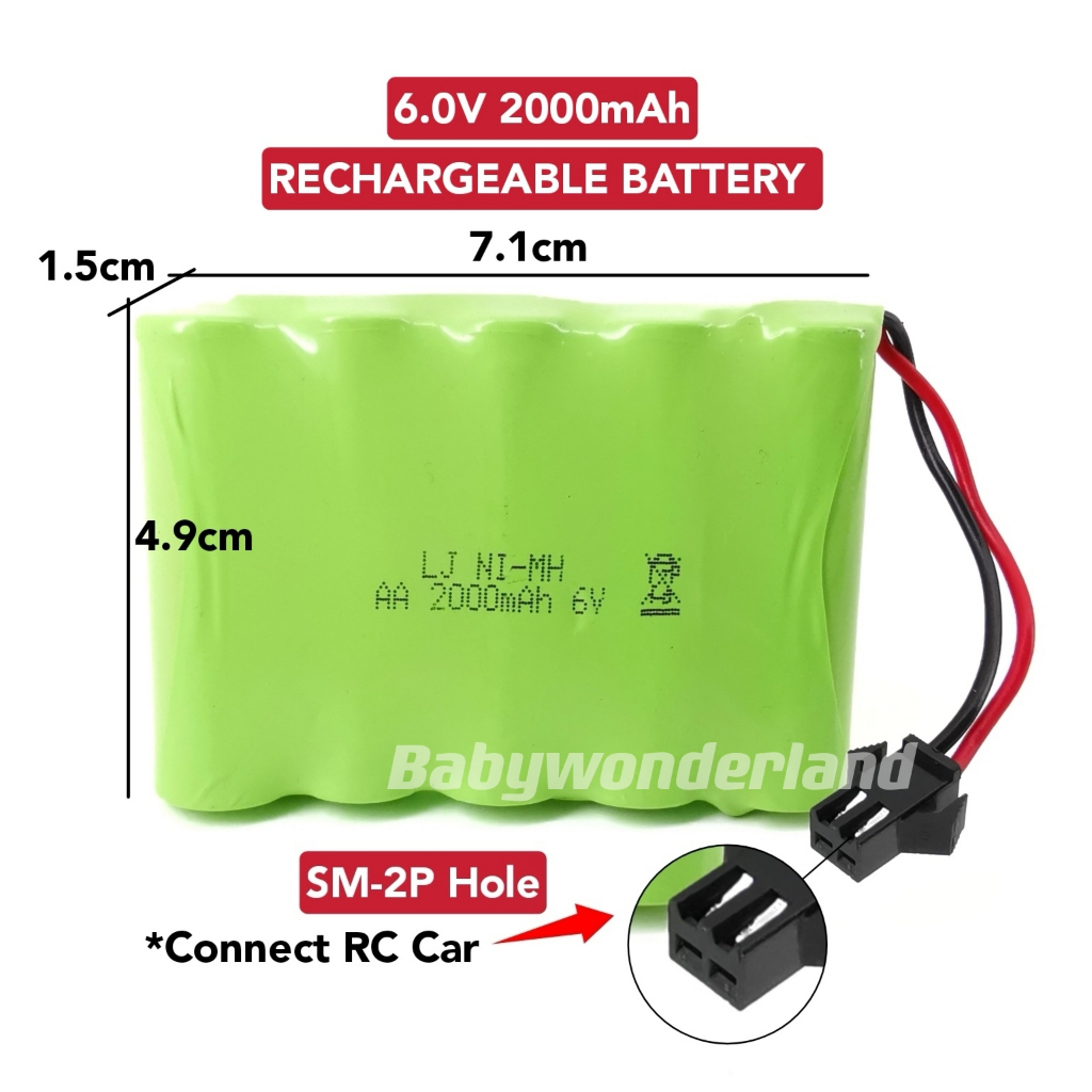 Bateri 6V 2000mAh 700mAh Rechargeable RC Car Remote Control Kereta ...