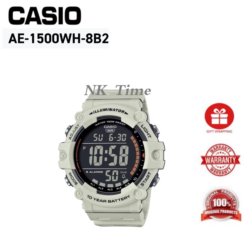 Casio Watch AE-1500WH-8B2 Men Youth Digital Sports Big Case AE-1500WH-8B2 /AE-1500WH-8B /AE ...