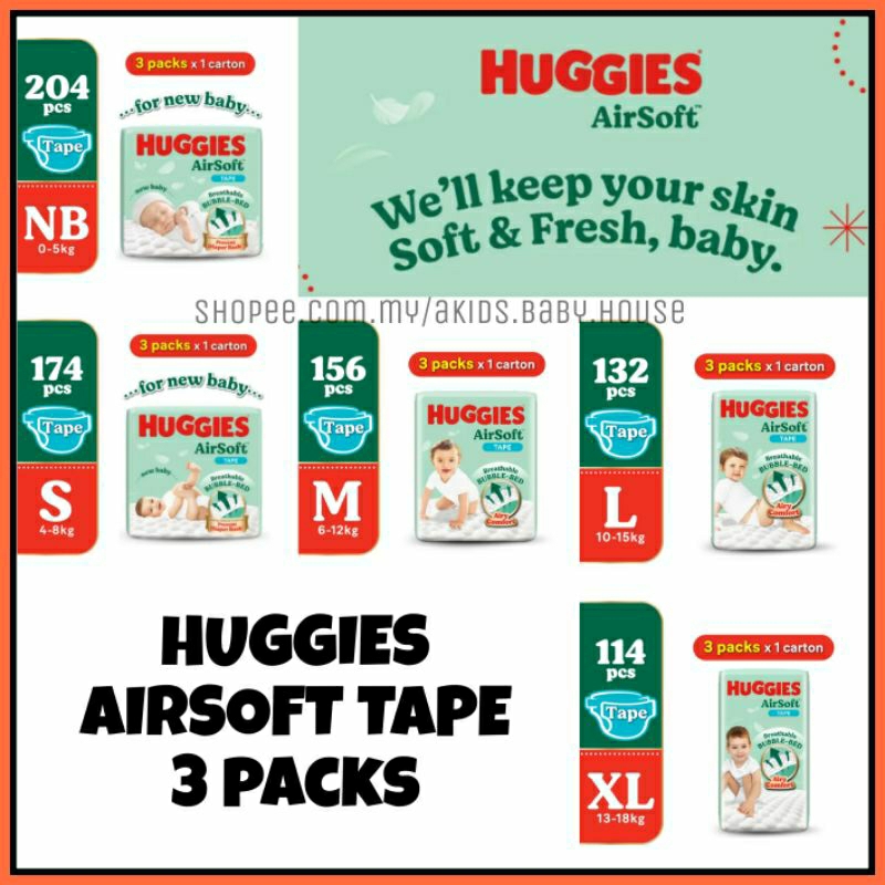 HUGGIES ULTRA NATURAL SOFT DIAPER TAPE X 3 PACKS (NB68/S58/M52/L44/XL38 ...