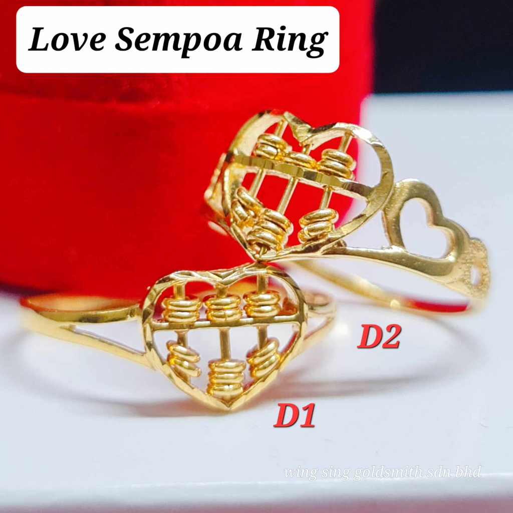Wing Sing 916 Gold Heartly Love Abacus Ring / Cincin Sempoa Kira Bulat ...