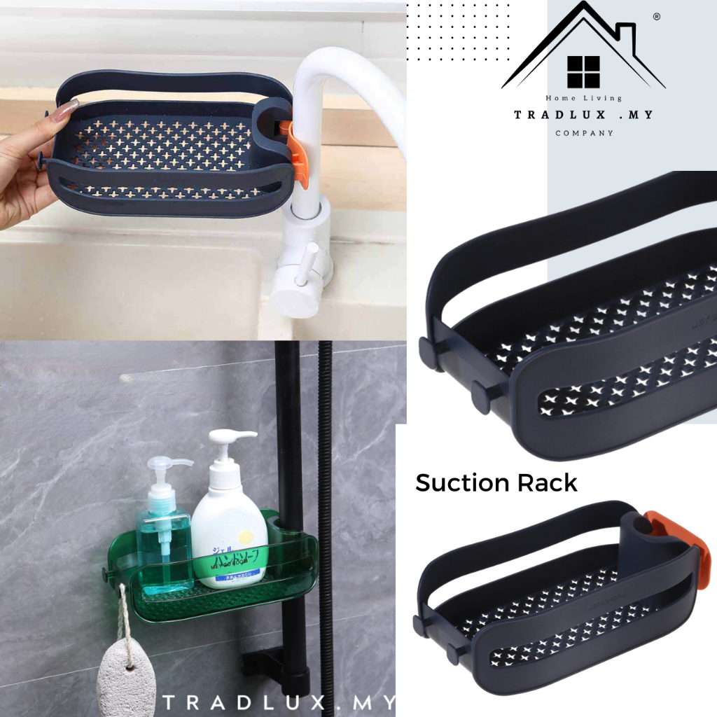 Sink Holder Hanging Sink Rack Bathroom Sponge Soap Shelf with Hook Faucet Caddy Drainer Towel ...
