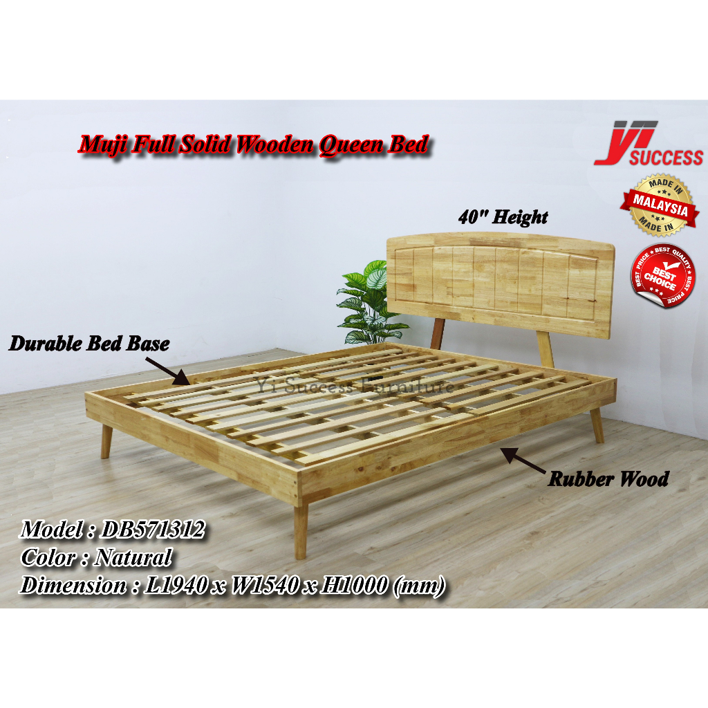 Yi Success Muji Full Solid Wooden Queen Bed Frame / Modern Style Wooden ...