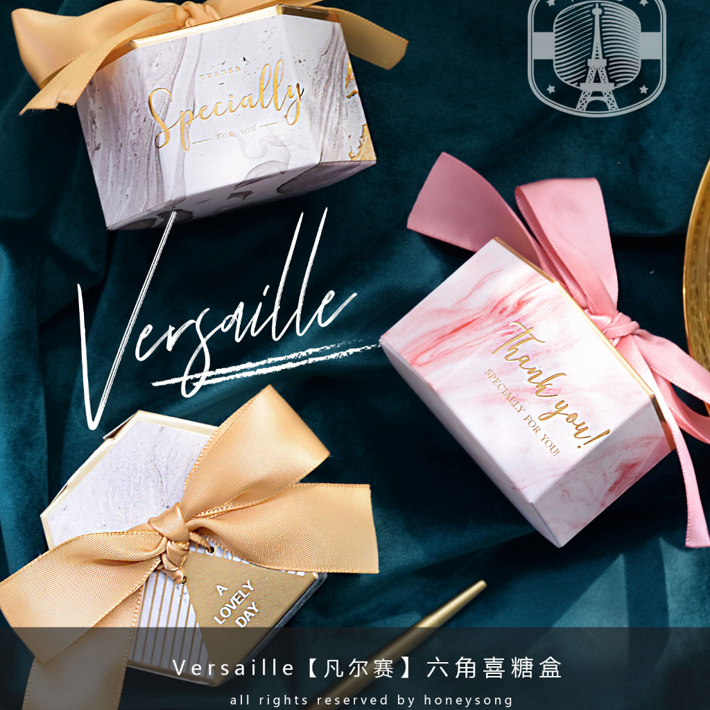 100 Pink/Marble Gift Chocolate Packaging Box Hexagon Paper Candy Boxes ...