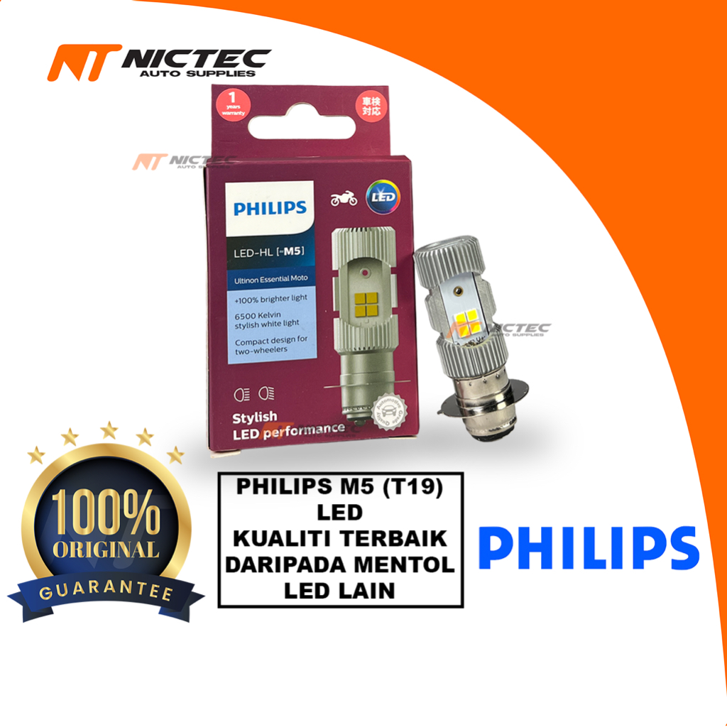 PHILIPS LED M5 MENTOL LAMPU DEPAN 12V 6W 6500K T19 EX5 WAVE100 LC135 V1 V2 V3 LAGENDA110 Y125Z ...