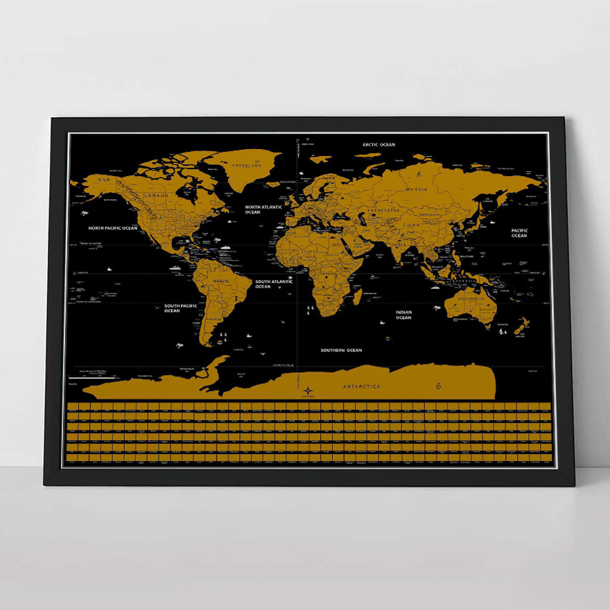 Frambie Framed Scratch World Map | A1 Scratchable Travel World Map With ...
