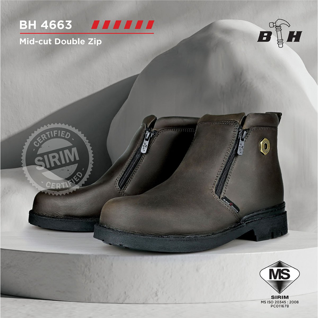 BH 4663 Black Hammer Mid Cut Double Zip Safety Shoes ( SIRIM Certified ...
