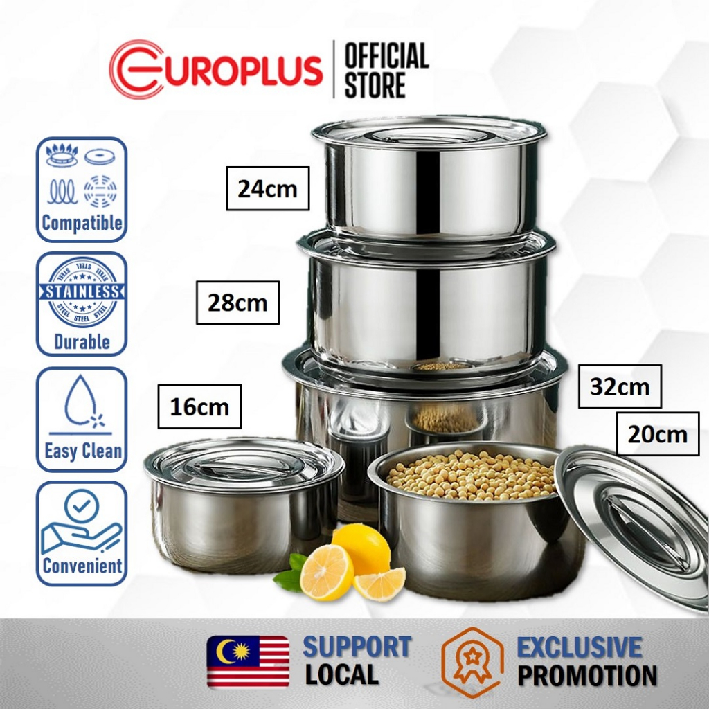 Euroliving Stainless Steel 5-In-1 Indian Pot Stock Pot With Lid (16cm ...
