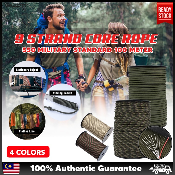 Parachute Rope Paracord Rope 100M 550 Military Standard 9 Strand Core ...