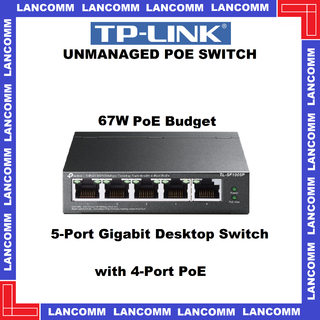 TP-LINK TL-SF1005P 5-Port 10/100Mbps Desktop Switch with 4-Port PoE+ ...