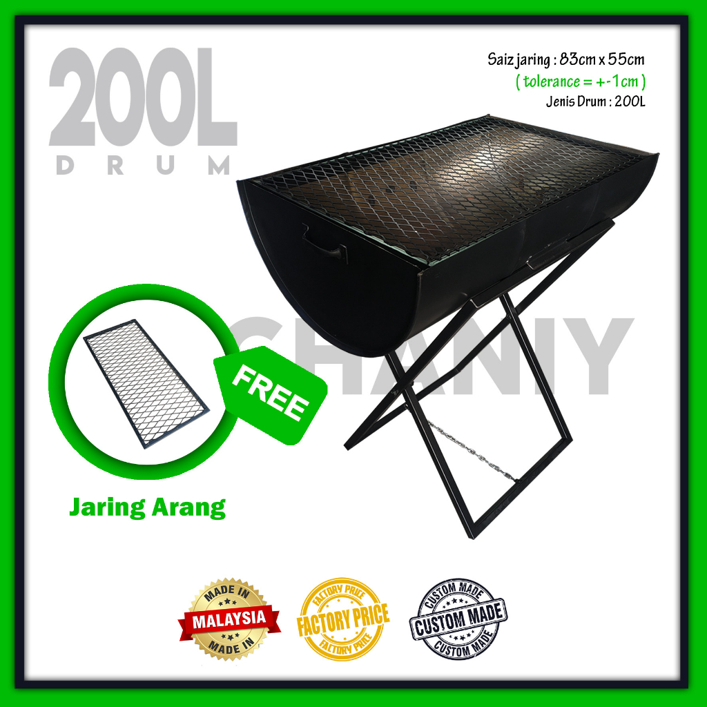 BBQ Grill Outdoor Drum Set Tong Drum 200L BBQ Set Basic Set Complete With Grill Net Big Size For ...