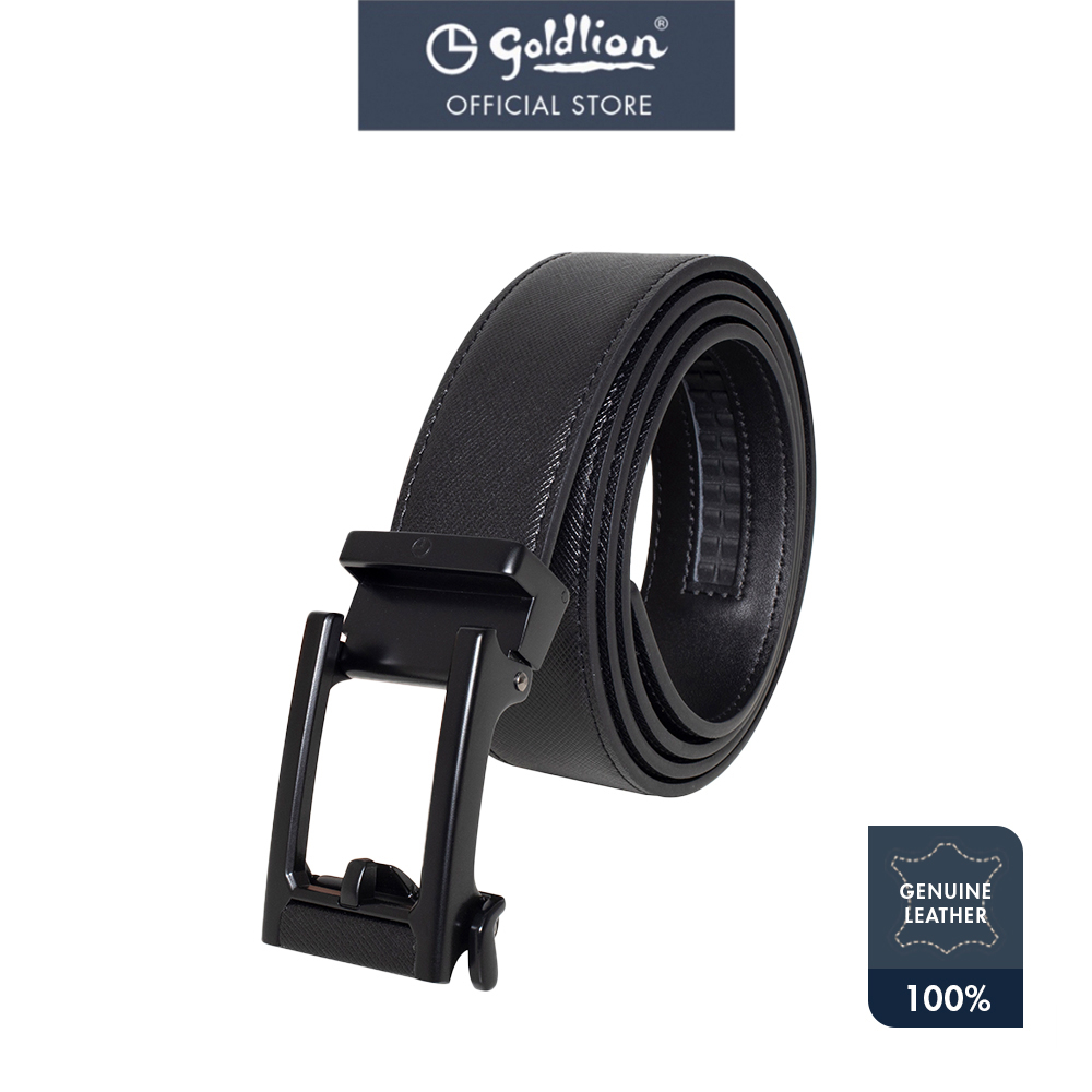 Goldlion Men Genuine Top Grain Leather Auto Lock Buckle Belt - Black ...