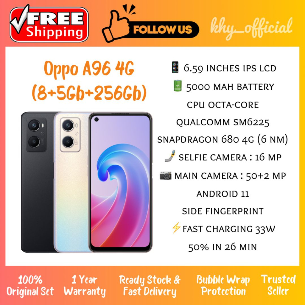New Smartphone Original Oppo A96 4G [ 8+5Gb Extended Ram+256Gb Rom ...
