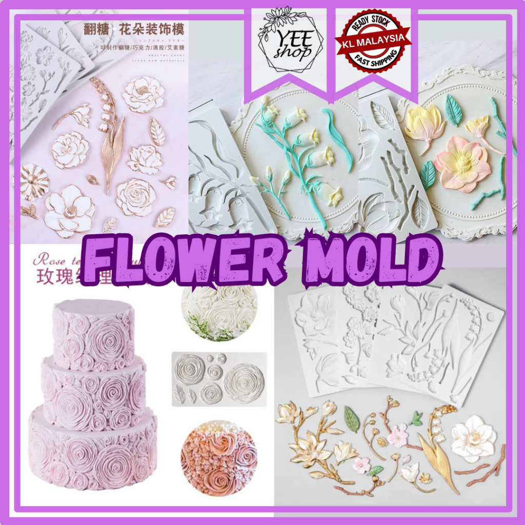 | Silicone Mold | Ruffled Rose Magnolia Lily Cherry Blossom Cake ...