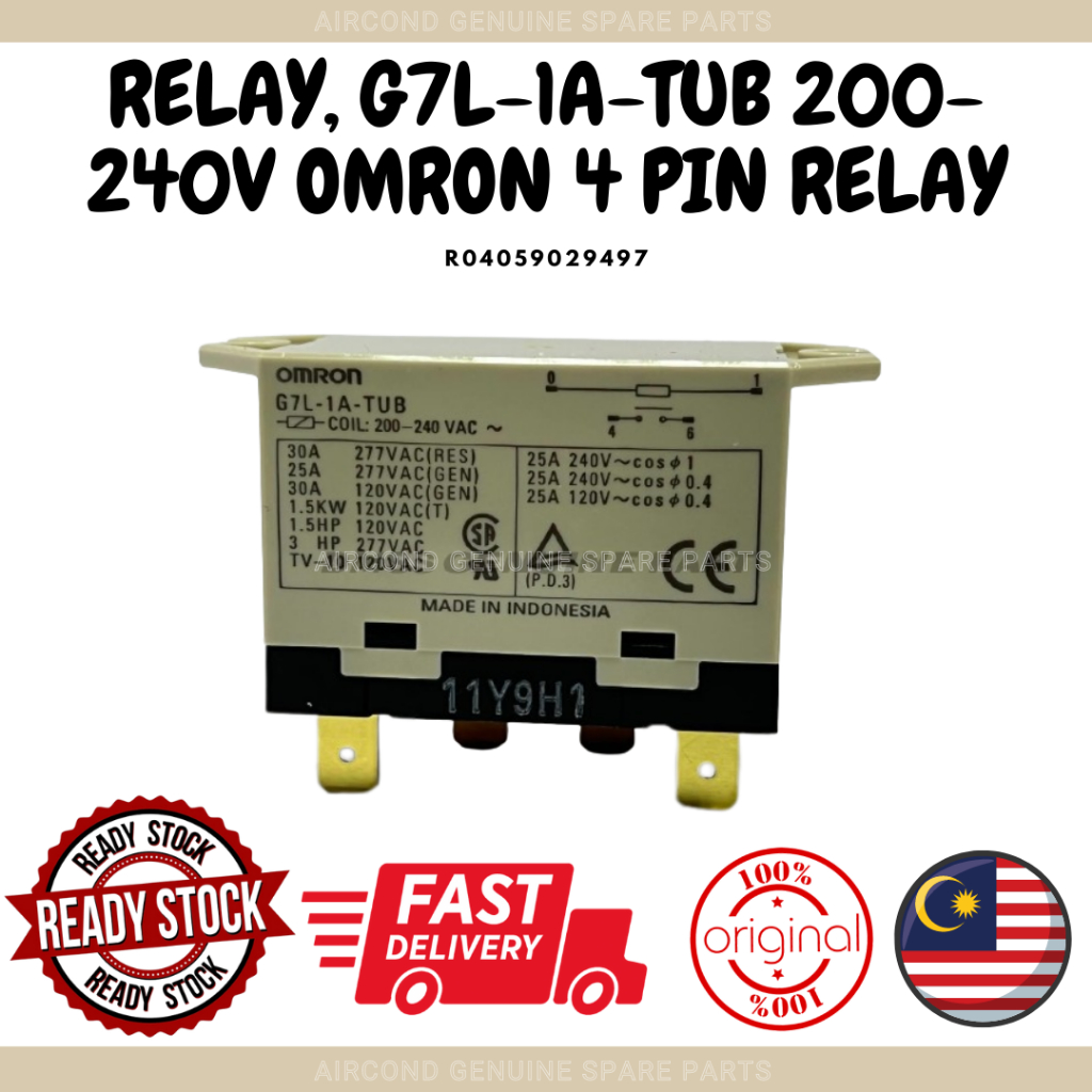 DAIKIN GENUINE PART - DAIKIN RELAY, G7L-1A-TUB 200-240V OMRON 4 PIN ...