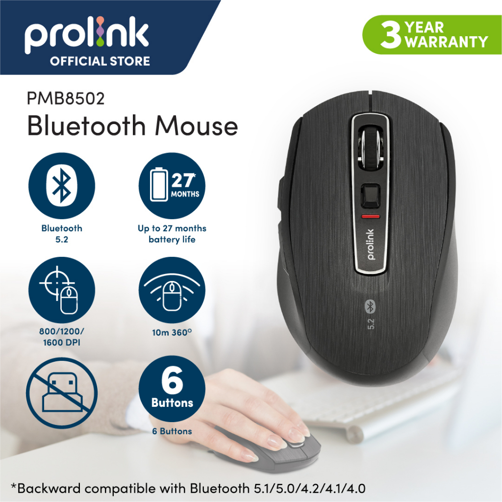 Prolink Bluetooth 5.2 Mouse 6-Button 1600dpi On/Off Button PMB8502 ...