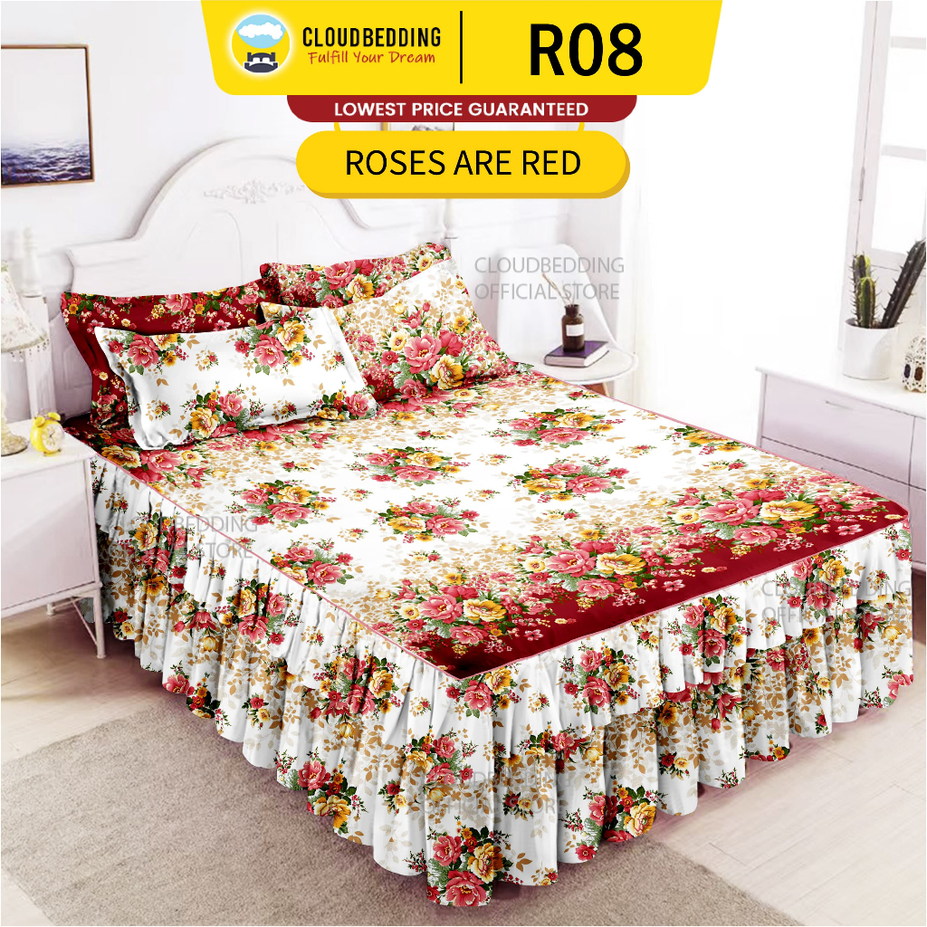 Cadar Ropol Set 3IN1 Super Single/Queen /King Bedsheet Bed Skirt ...