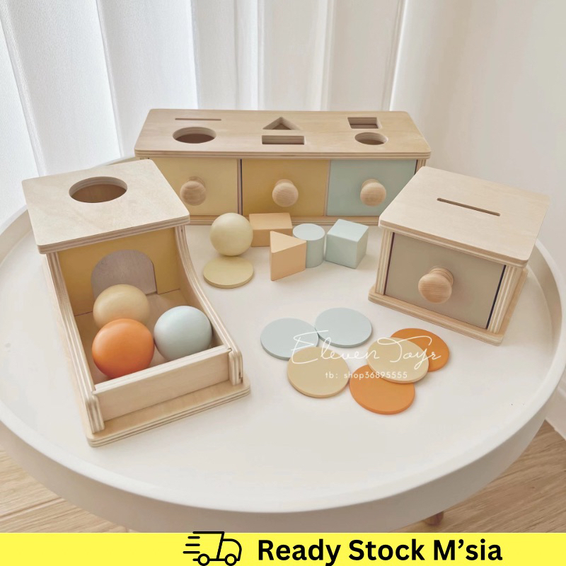 Montessori Wooden Sensory Toys/Coin Box Ball Box Permanence Object Box ...