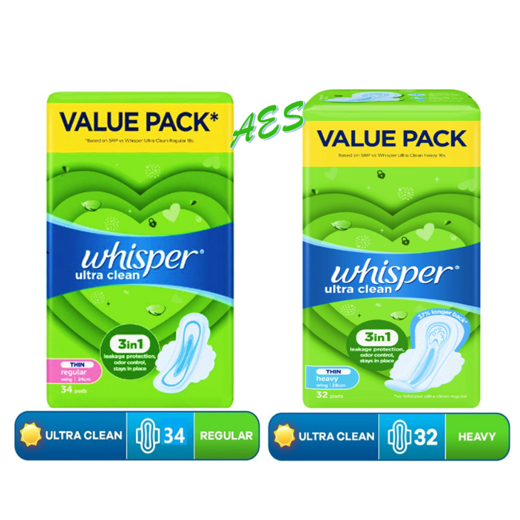 Whisper Ultra Clean Regular Wind/Heavy Wing Sanitary Pads | Shopee Malaysia