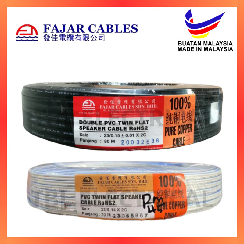 🔥READY STOCK🔥FAJAR Pvc Twin Flat Speaker Cable Blue White 23/0.14 ...