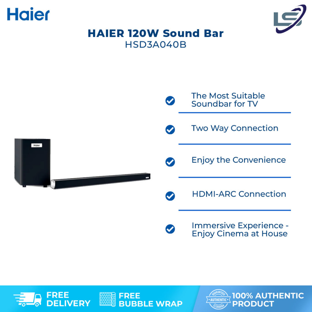 HAIER 120W Sound Bar HSD3A040B | Cinema Sound Effect | Independent ...