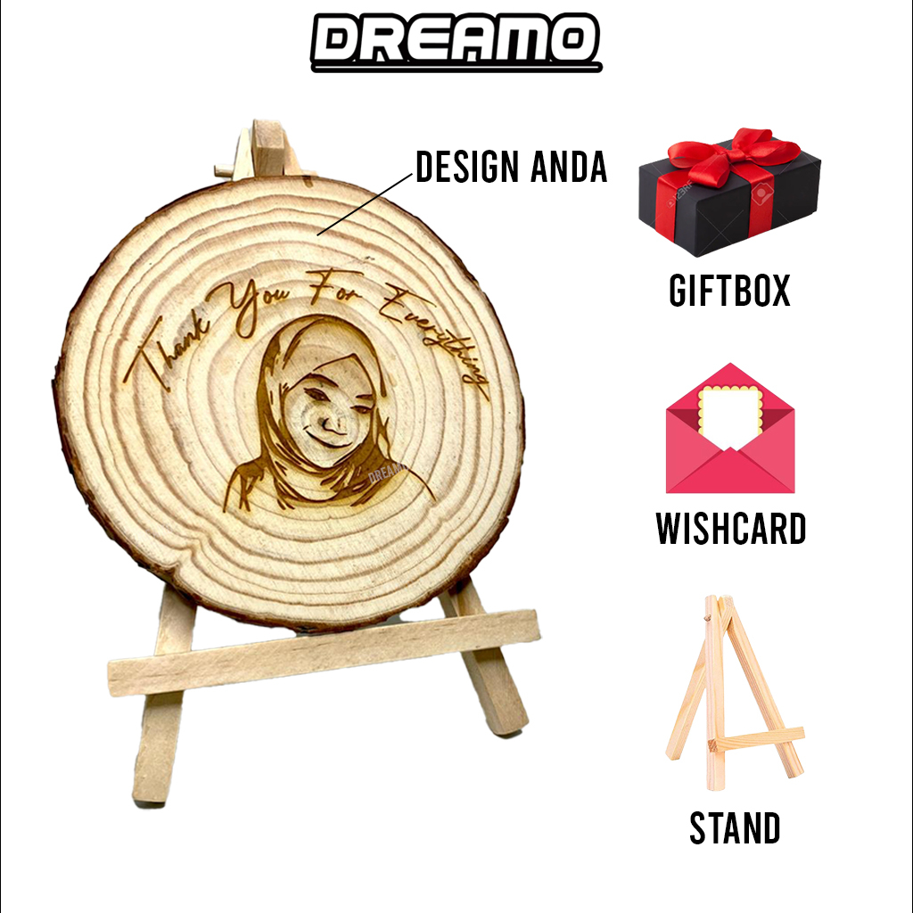 Wood Log Plaque Custom Design Laser Engrave Print Gift Birthday Kayu ...