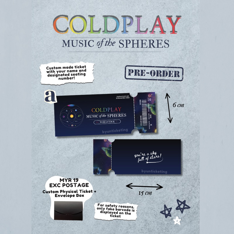 Custom Physical Ticket - Coldplay and Kodaline | Shopee Malaysia