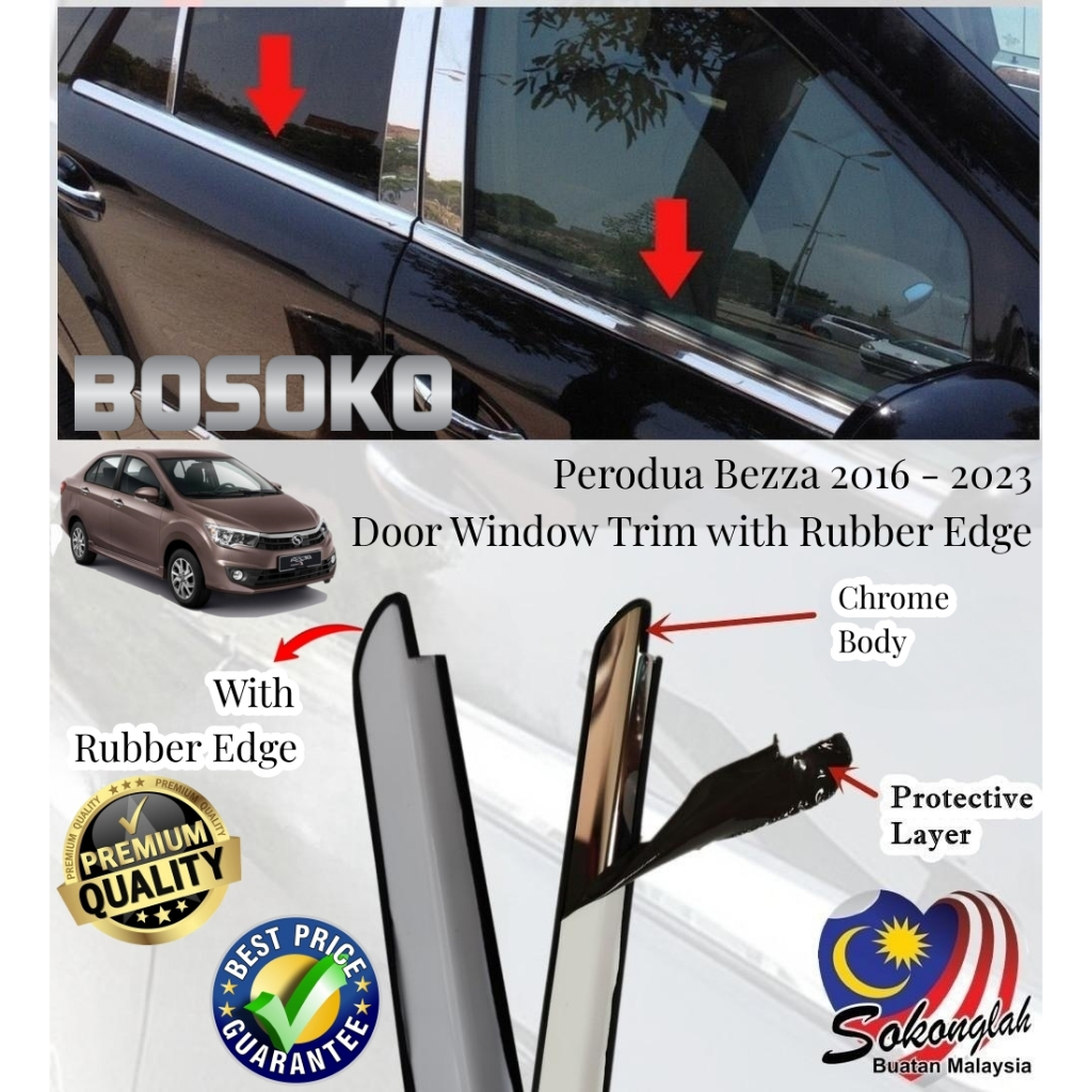 Perodua Bezza 2018 - 2022 Door Window Trim Stainless Steel Door Belt ...