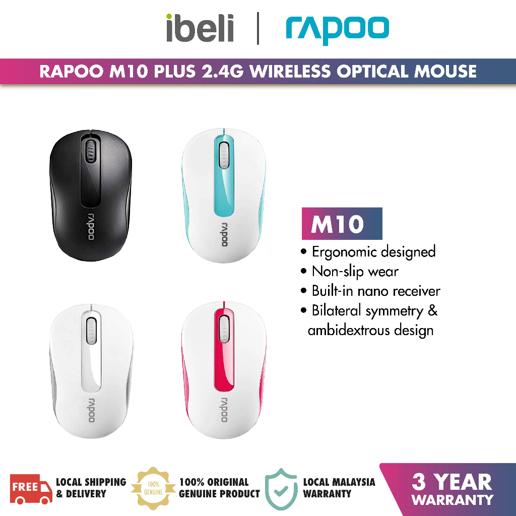 Rapoo M10 Plus 2.4G Wireless Optical Mouse 5.0 - 3 Years Warranty ...