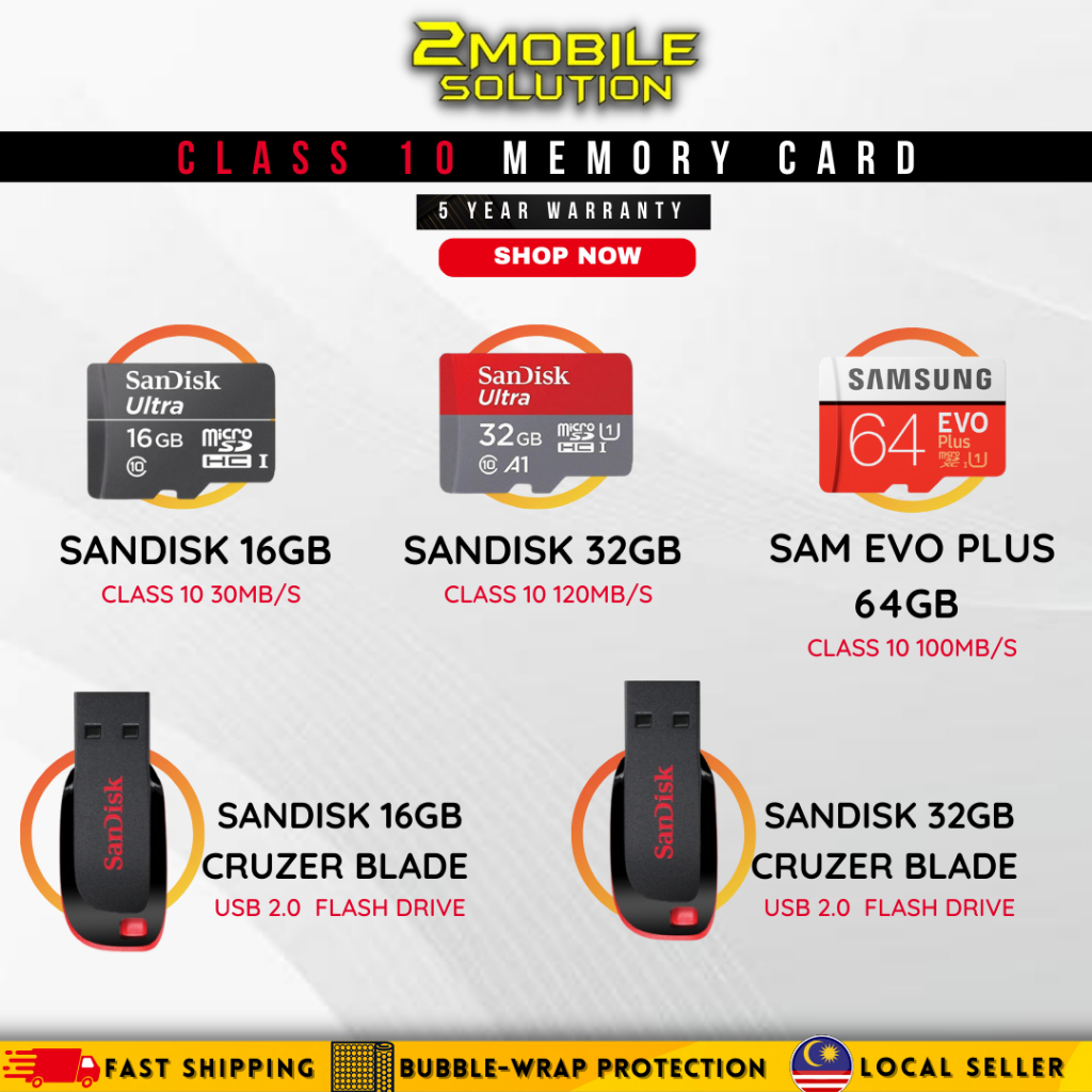 SANDISK Ultra / SAM Evo Plus Class 10 Memory Card & USB 2.0 Flash Drive ...
