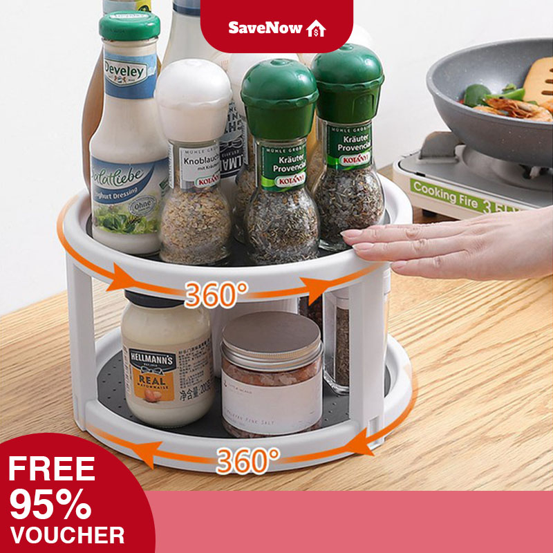 Rotatable Spice Rack with 2 Tiers Small Plastic Kitchen Storage for ...