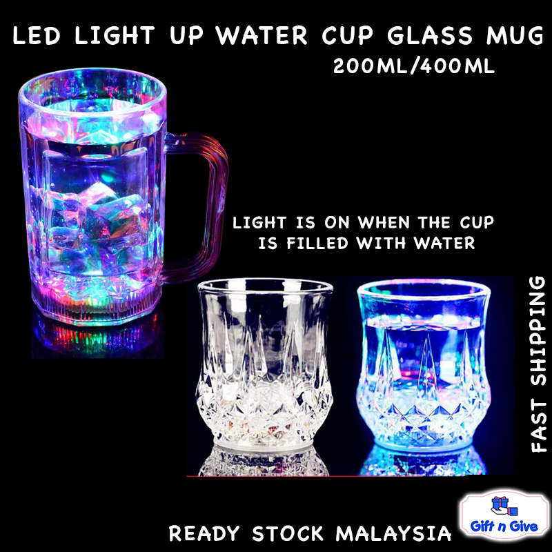 LED Light Up Water Cup Glass Mug Inductive Rainbow Colour Flashing ...
