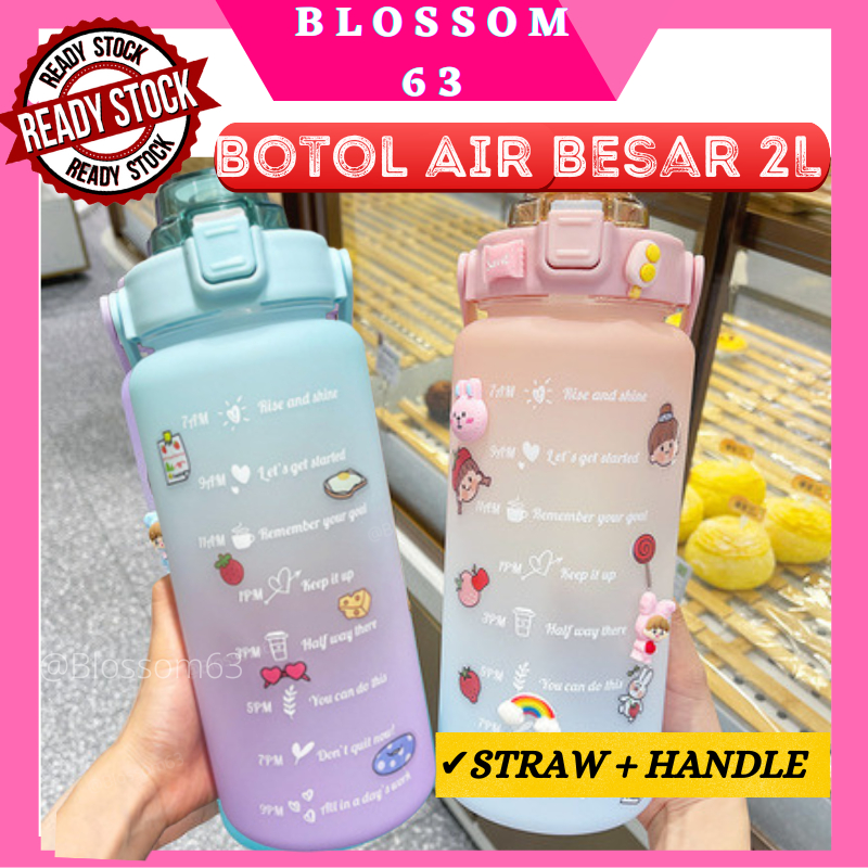 Botol Air Viral Tik Tok 2L Water Bottle With Straw Food Grade Plastic ...