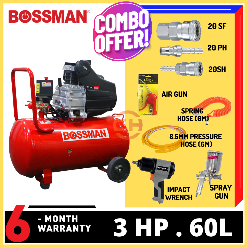 BOSSMAN 3HP 60LITRE 8Bar Direct Driven Air Compressor BAE3060 Combo Set ...