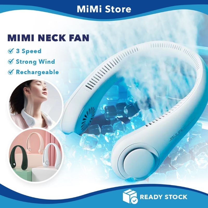 MiMi Mini Neck Fan Bladeless Cooling USB Rechargeable 3 Wind Speed ...