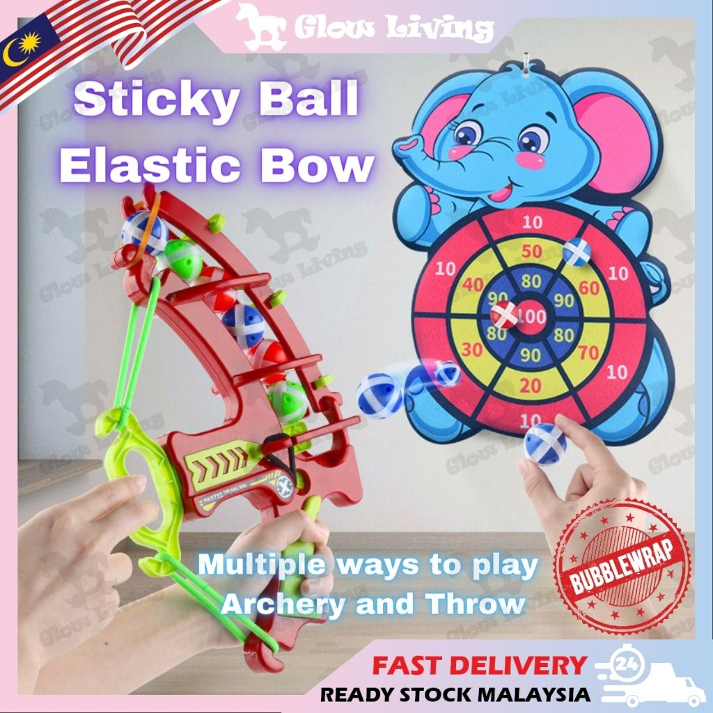 Children's Ejecting Sticky Ball Bow Arrow Target Toy Indoor Dartboard ...