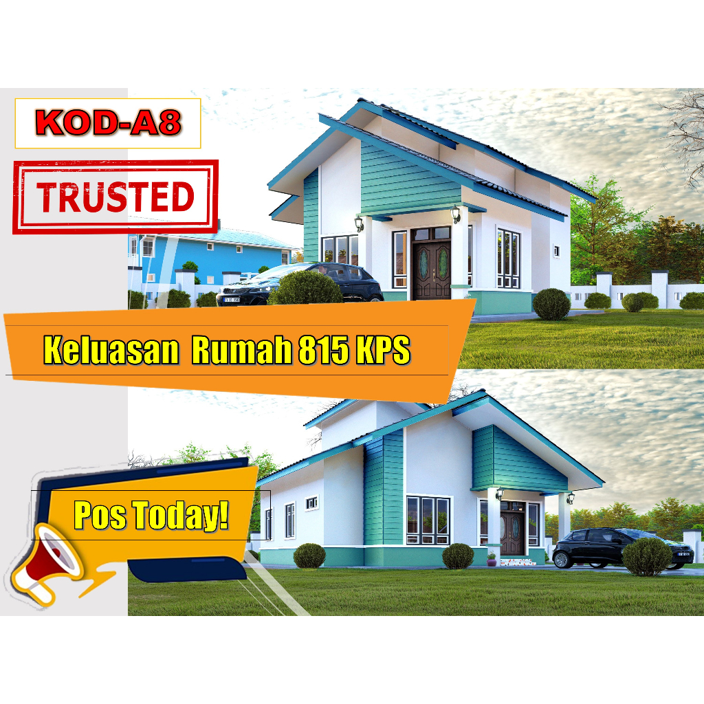 PELAN RUMAH MINI TERKINI -KOD-A8 (BIRU) ( 815 KPS-36' X 28') 3 BED AND ...