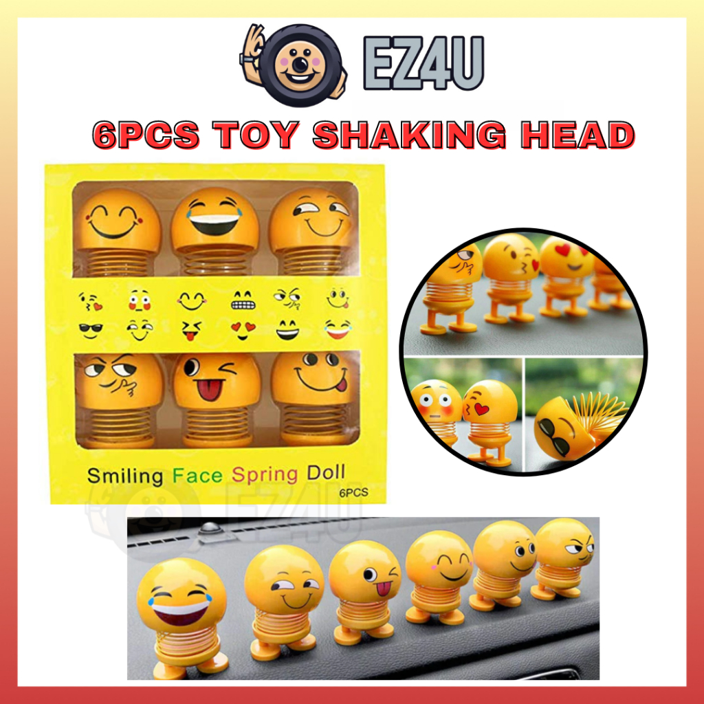 [EZ4U] 6PCS Smiley Doll Shaking Head Emoji Toy Car Doll Emoticon Pack ...