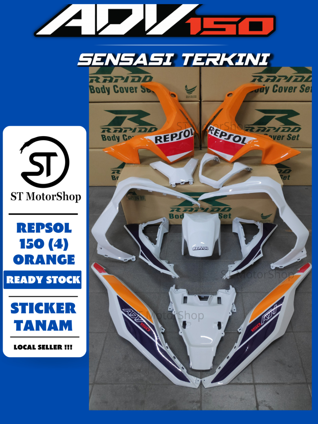HONDA ADV150 ADV-150 REPSOL (4) ORANGE COVER SET (STICKER TANAM) RAPIDO ...