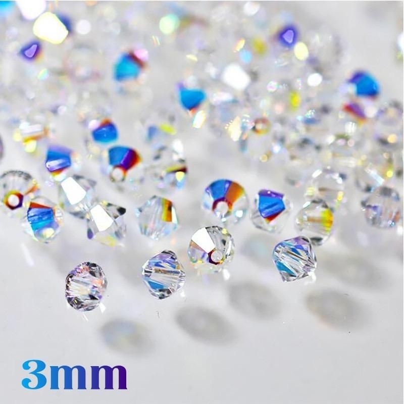 (Ready Stock) 3mm 4mm 5mm 6mm AB White Bicone Beads Glass DIY ...