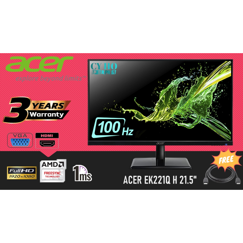 Acer EK221Q 21.5" FHD-100hz / E200Q 19.5" HD-60hz LED Monitor With HDMI ...
